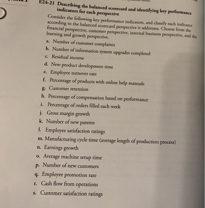 Solved E24-21 Describing the balanced Scorecard and | Chegg.com