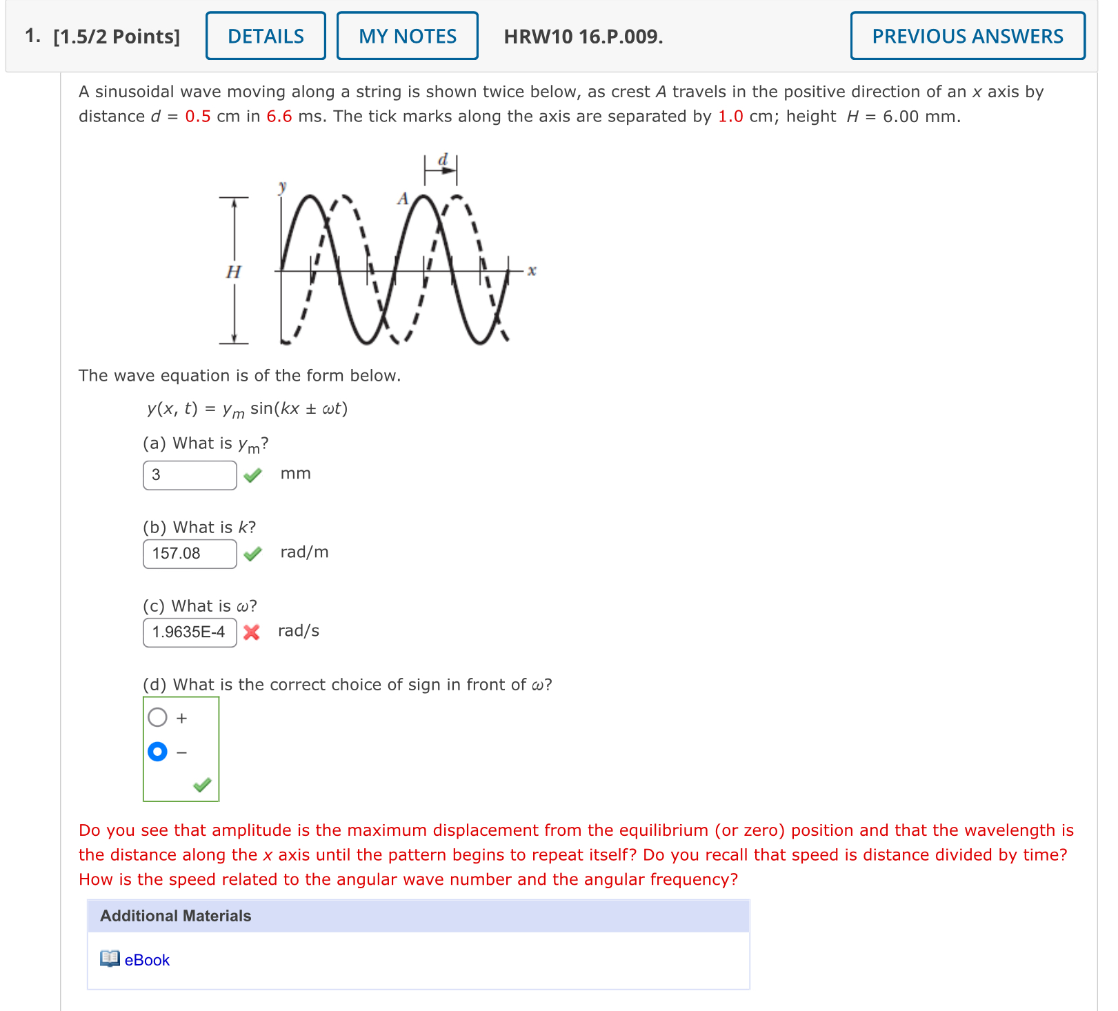 Solved A sinusoidal wave moving along a string is shown | Chegg.com