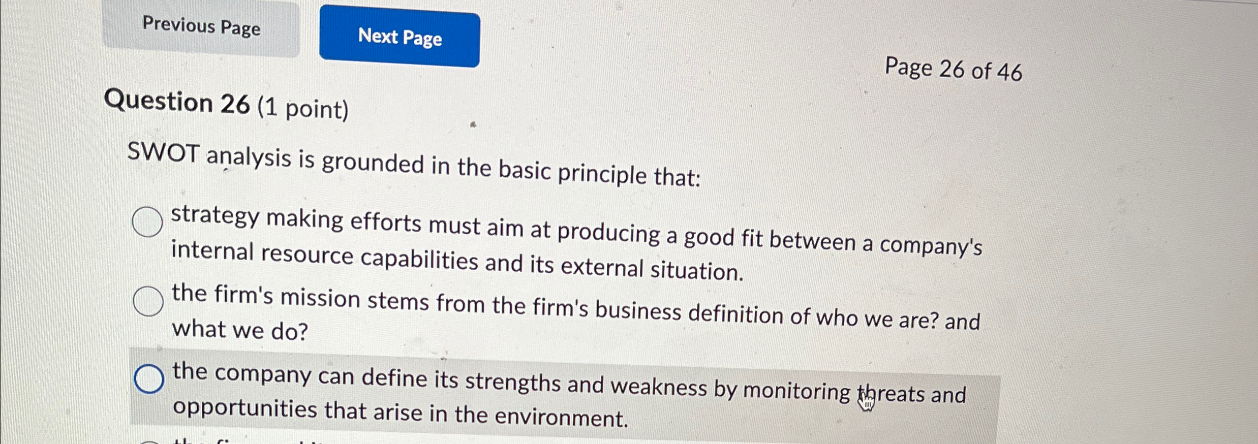 Solved Previous PagePage 26 ﻿of 46Question 26 (1 ﻿point)SWOT | Chegg.com