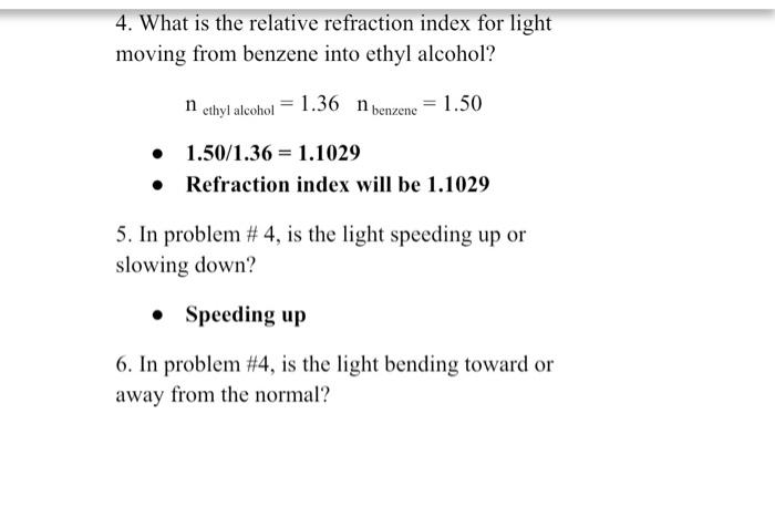 Solved 4. What is the relative refraction index for light | Chegg.com