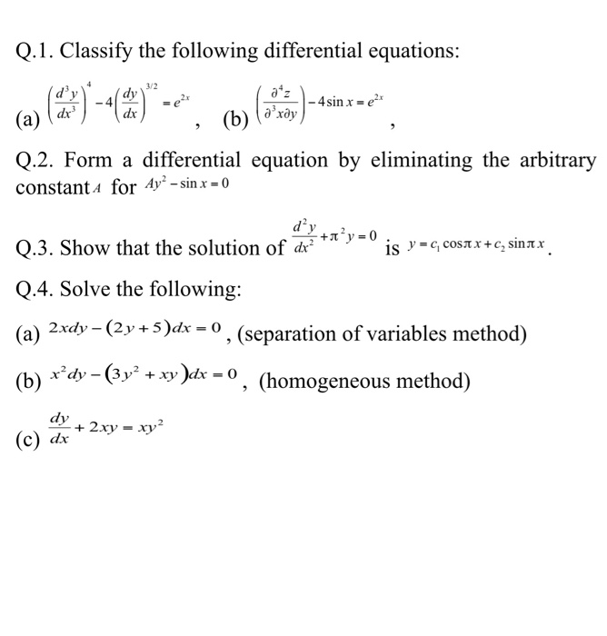 Solved Q.1. Classify the following differential equations: | Chegg.com