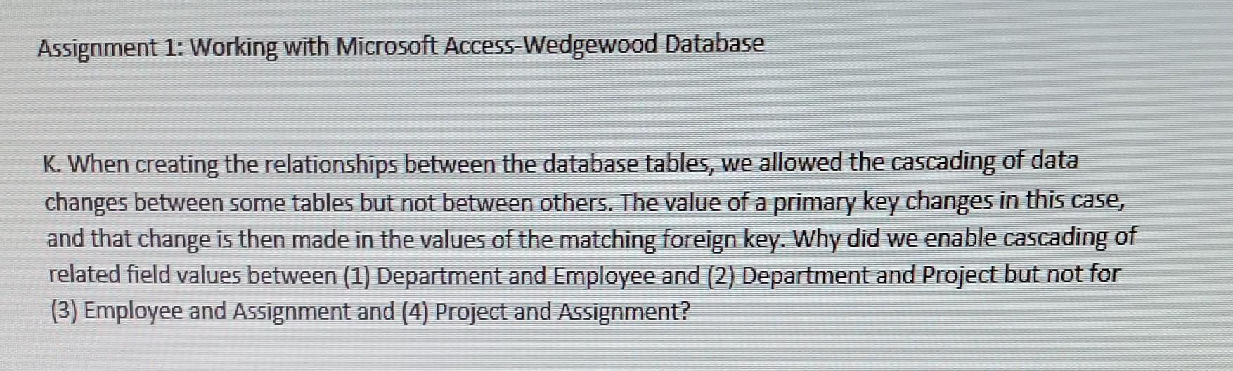 Solved Assignment 1: Working with Microsoft Access-Wedgewood | Chegg.com
