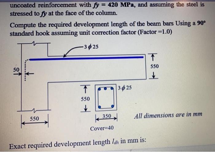 Solved uncoated reinforcement with fy = 420 MPa, and | Chegg.com