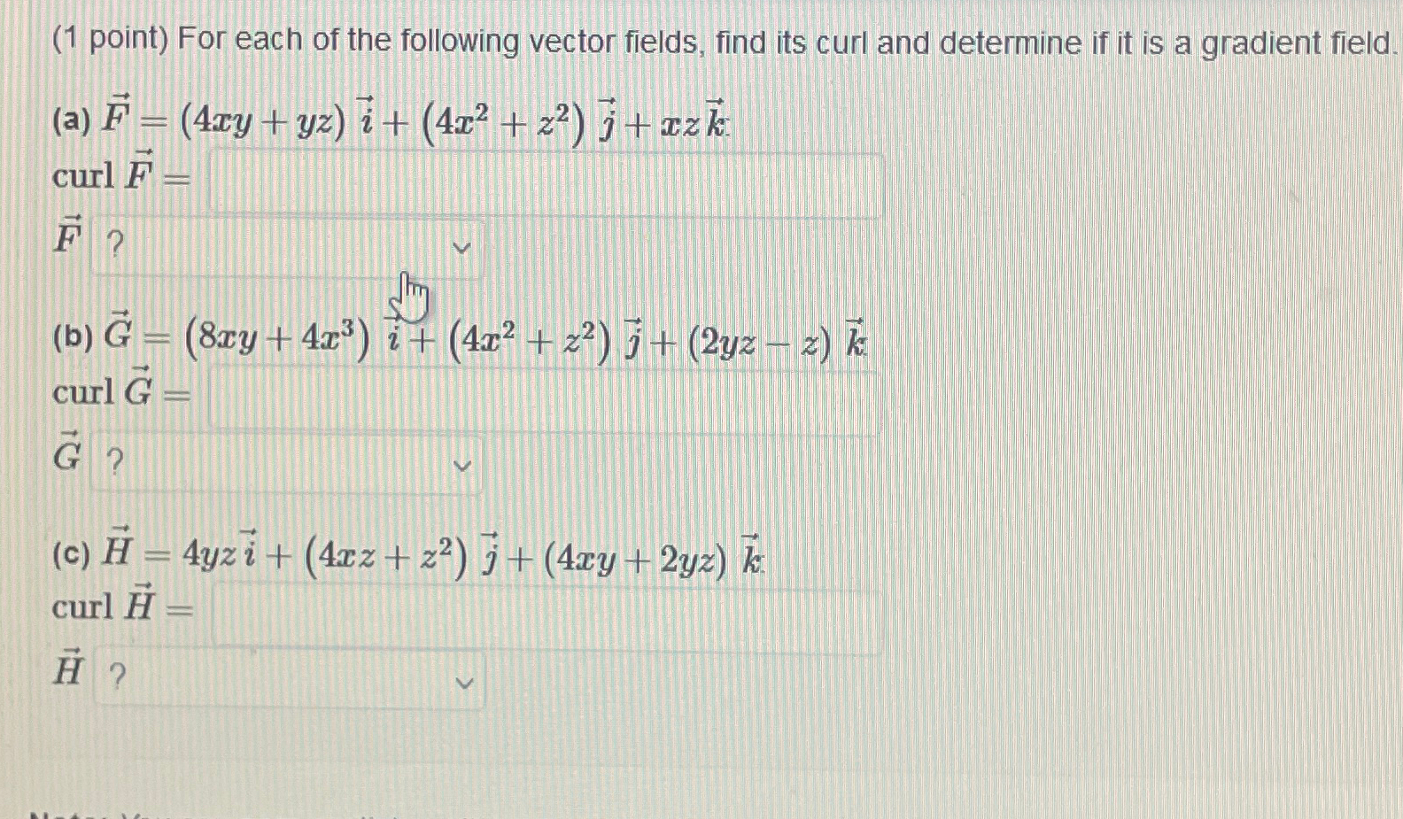 Solved (1 ﻿point) ﻿For each of the following vector fields, | Chegg.com