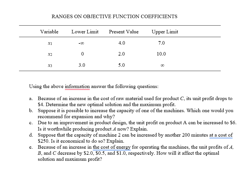 Solved RANGES ON OBJECTIVE FUNCTION COEFFICIENTS | Chegg.com
