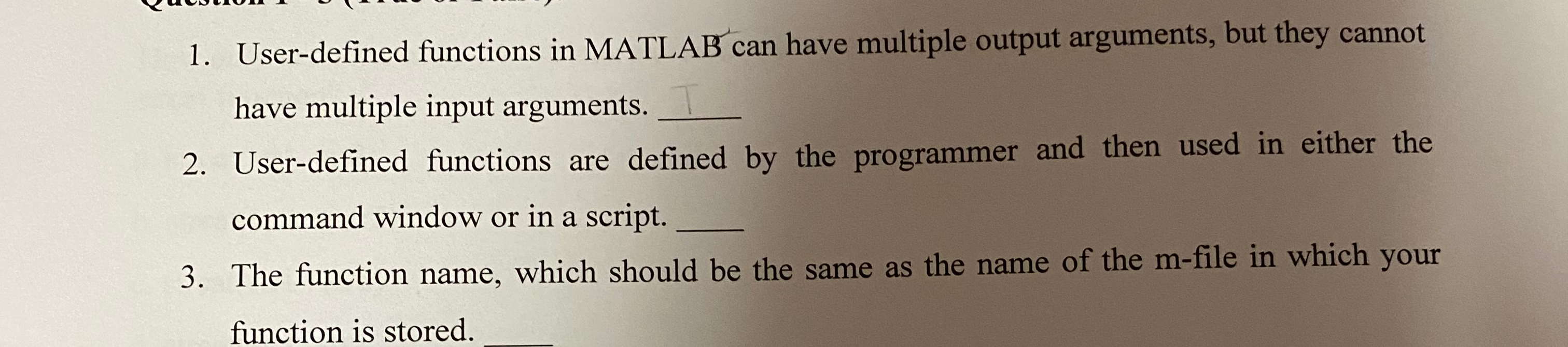 Solved User-defined functions in MATLAB can have multiple | Chegg.com