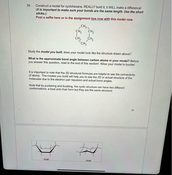 Solved 34. Construct a model for cyclohexane, REALLY build | Chegg.com