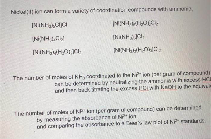 art Il: Analysis of Ammonia in the Nickel Complex | Chegg.com