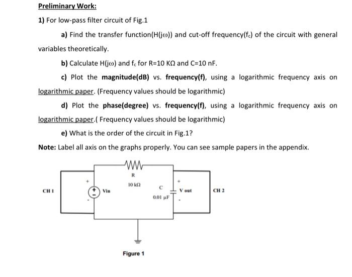 Solved Preliminary Work: 1) For low-pass filter circuit of | Chegg.com