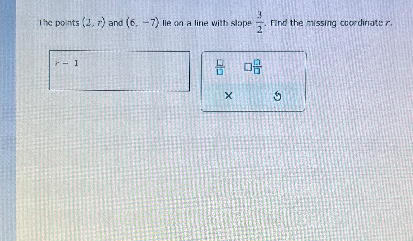 Solved The points (2,r) ﻿and (6,-7) ﻿lie on a line with | Chegg.com