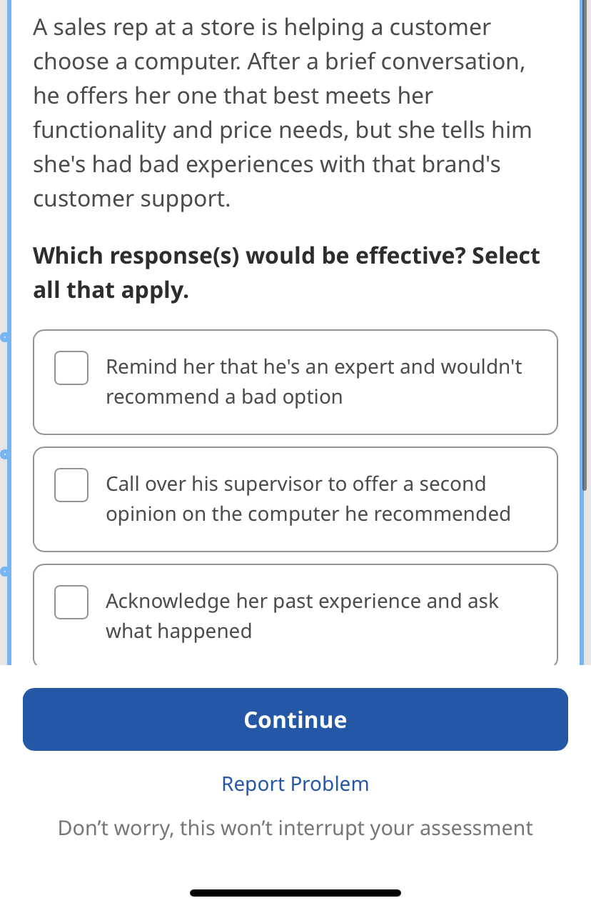 Solved A sales rep at a store is helping a customer choose a | Chegg.com