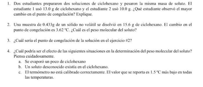 Solved 1. Dos estudiantes prepararon dos soluciones de | Chegg.com