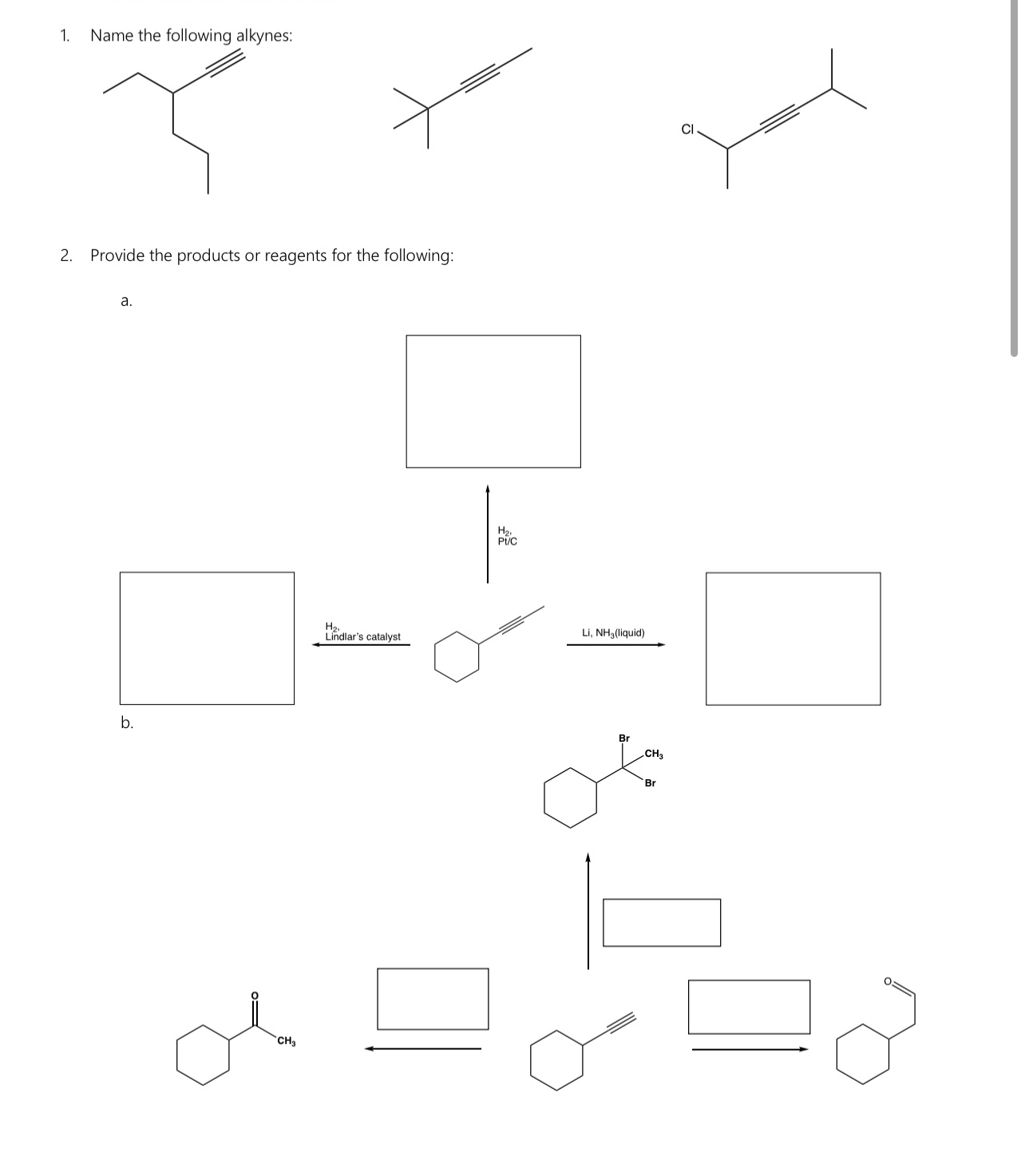 Solved Name the following alkynes:Provide the products or | Chegg.com