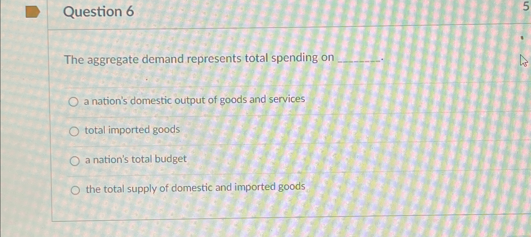 Solved Question 6The aggregate demand represents total | Chegg.com