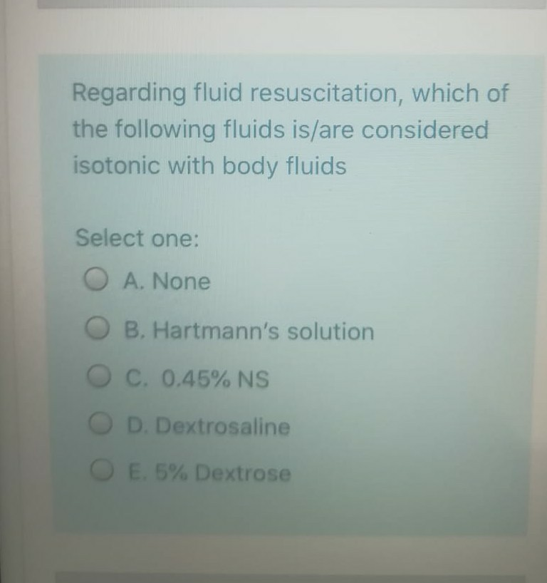 Solved Regarding fluid resuscitation, which of the following | Chegg.com