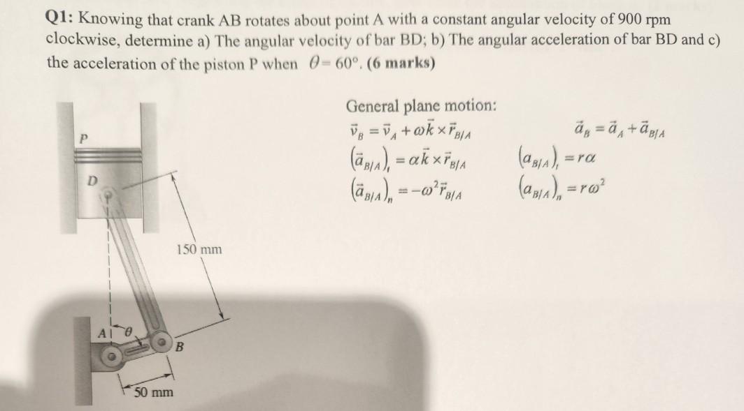 Q1: Knowing that crank AB rotates about point A with | Chegg.com