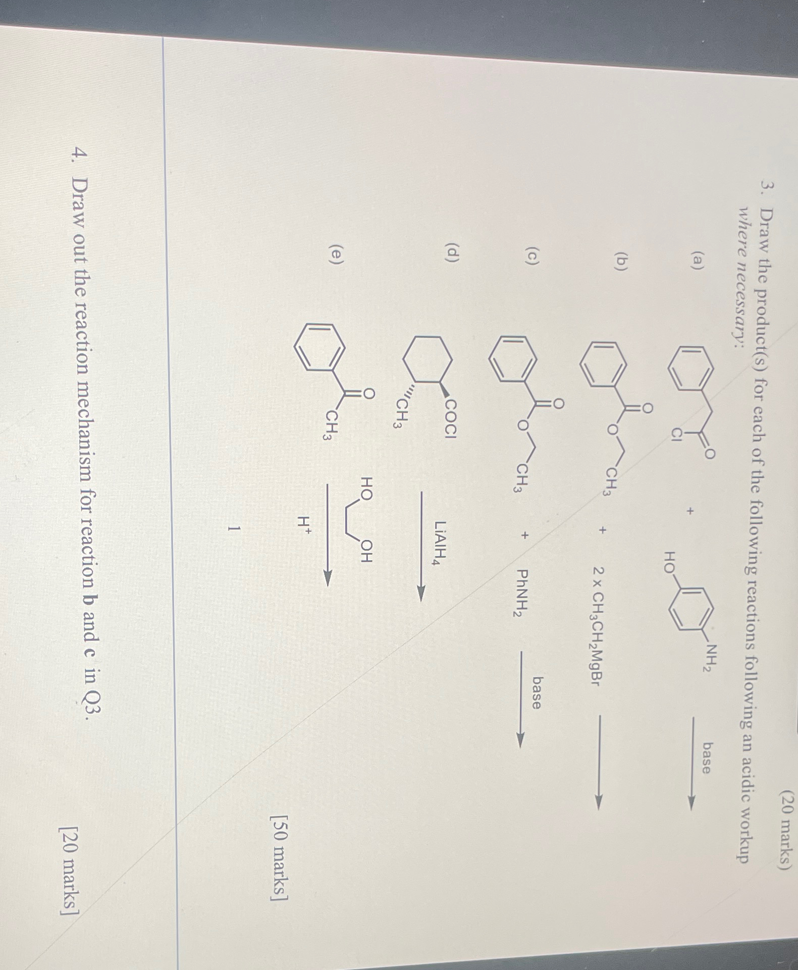 Solved (20 ﻿marks)3. ﻿Draw the product(s) ﻿for each of the | Chegg.com