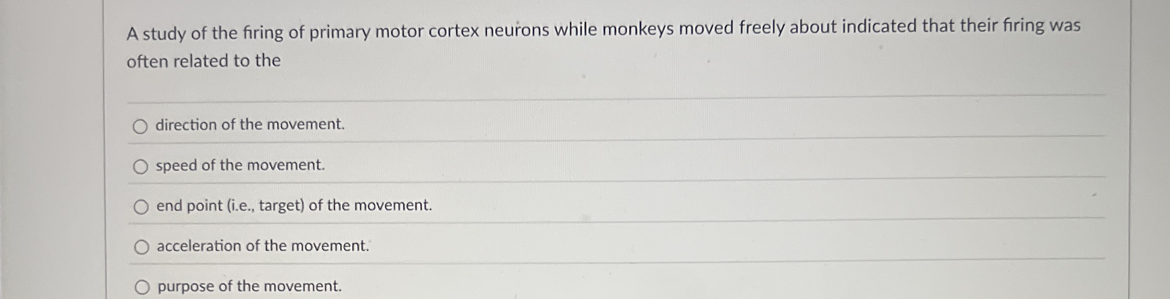 Solved A study of the firing of primary motor cortex neurons | Chegg.com