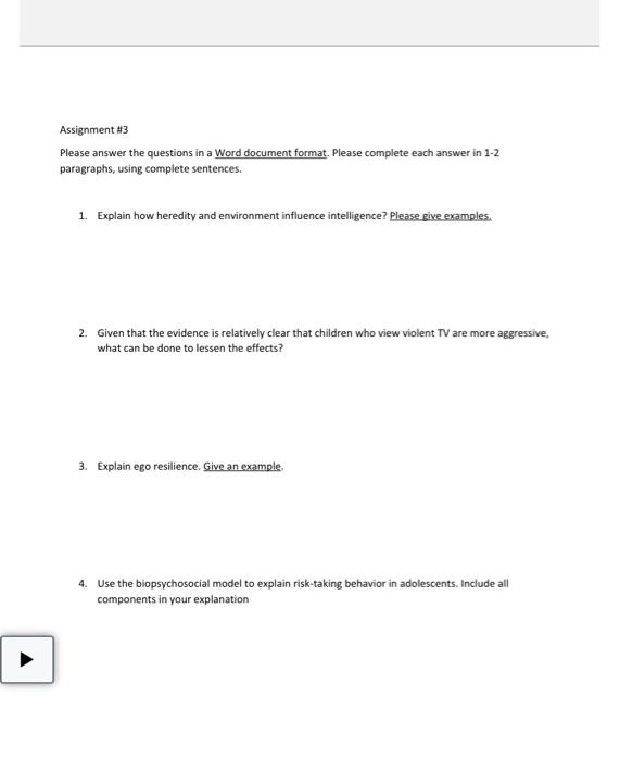 Solved Assignment #3 Please answer the questions in a Word | Chegg.com