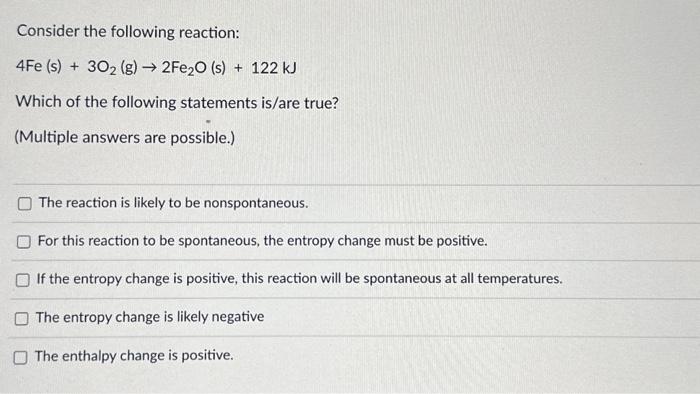 Solved Consider The Following Reaction 4fe S 3o2