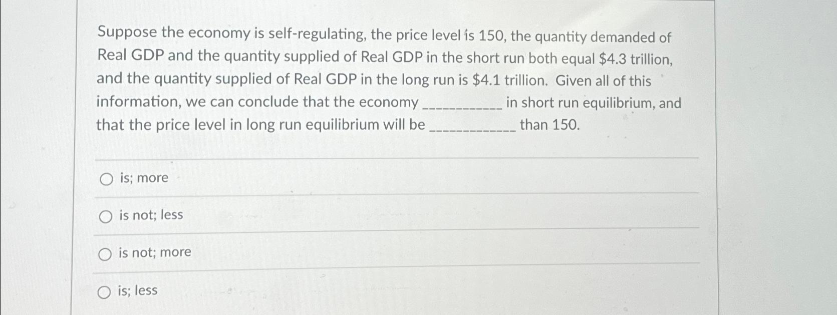 Solved Suppose the economy is self-regulating, the price | Chegg.com