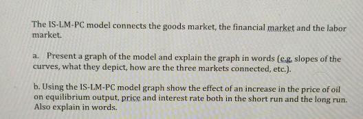 Solved The IS-LM-PC model connects the goods market, the | Chegg.com