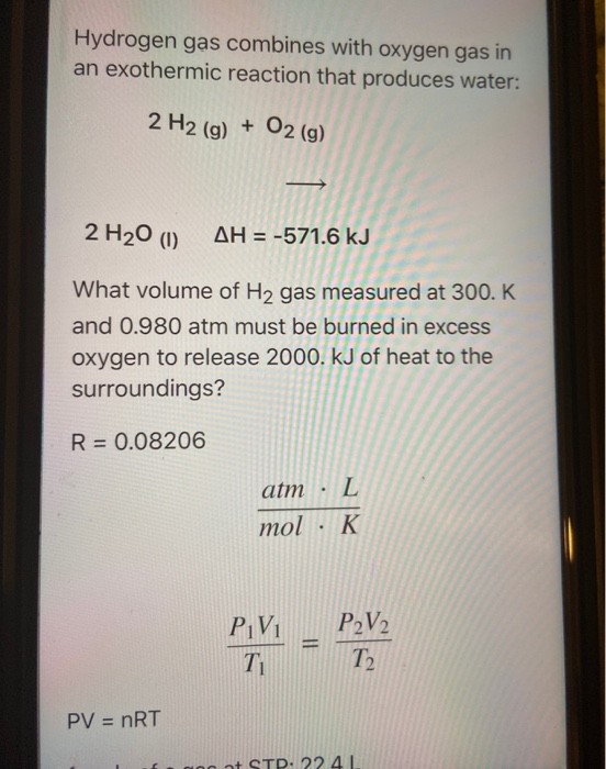 Solved Hydrogen gas combines with oxygen gas in an | Chegg.com