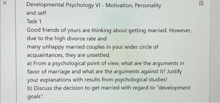 Solved Developmental Psychology VI - Motivation, Personality | Chegg.com
