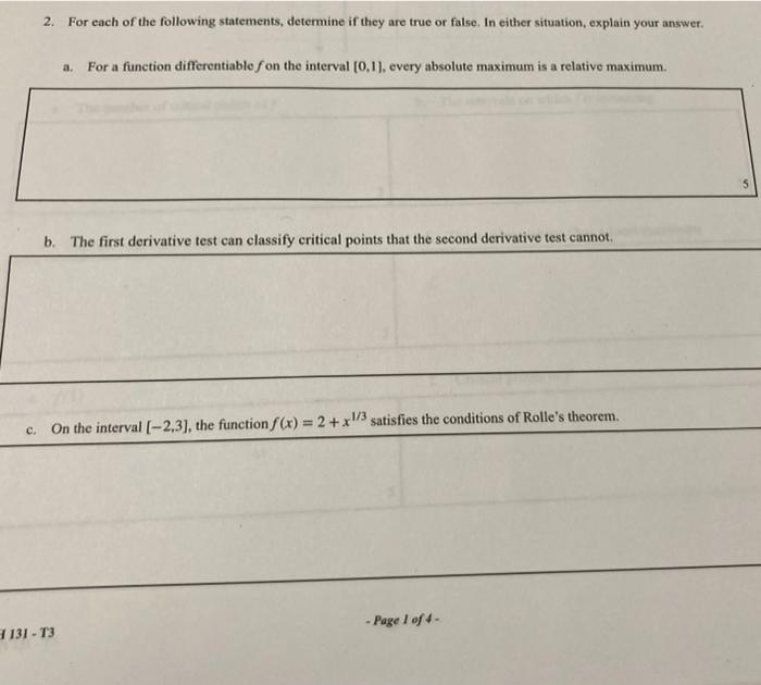 Solved 2. For each of the following statements, determine if | Chegg.com