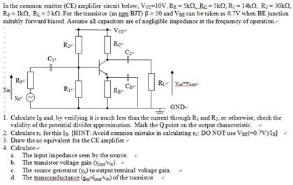 Solved In the common emitter (CE) amplifier circuit below, | Chegg.com