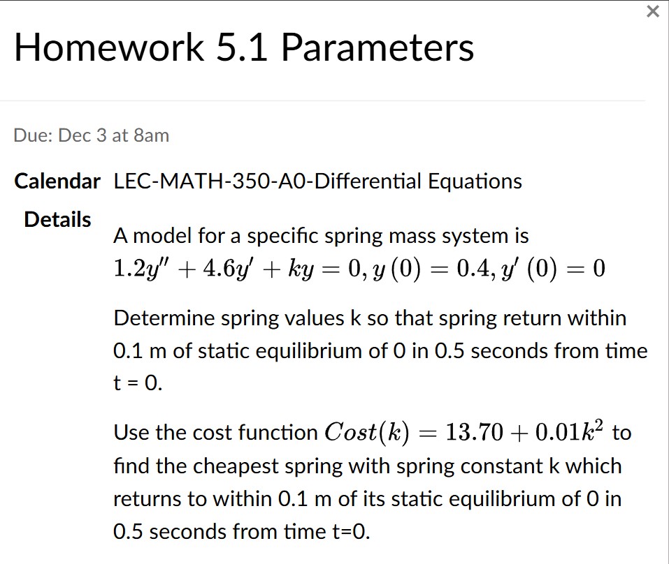 Solved Differential EquationsDetailsA model for a specific | Chegg.com