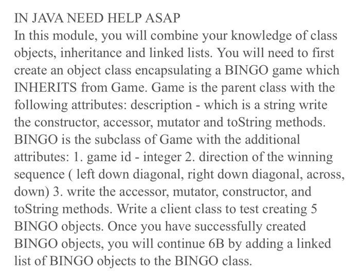 IN JAVA NEED HELP ASAP In this module, you will | Chegg.com