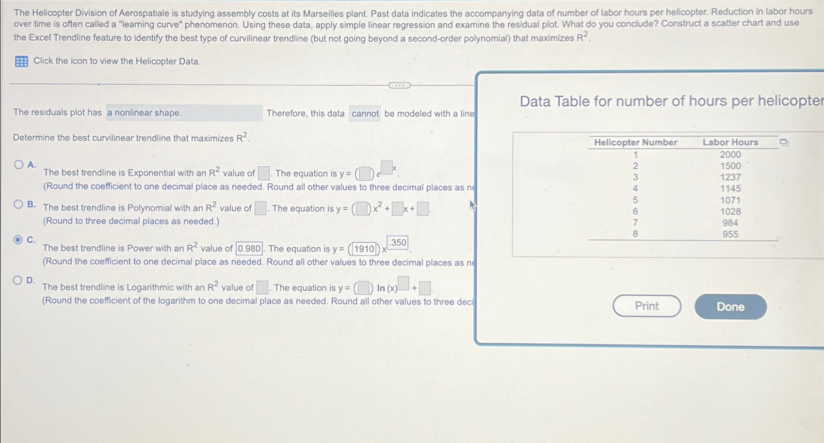 the Excel Trendline feature to identify the best type | Chegg.com