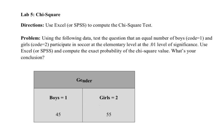 Solved Lab s: Chi-Square Directions: Use Excel (or SPSS) to | Chegg.com