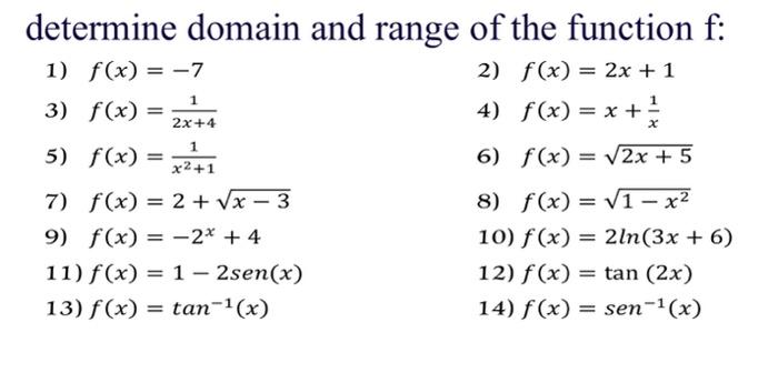 Solved determine domain and range of the function f : 1) | Chegg.com