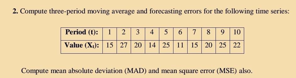 Solved 2. Compute three-period moving average and | Chegg.com