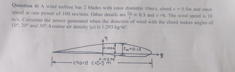Solved Question 4) ﻿A wind turbine has 2 ﻿blades with rotor | Chegg.com