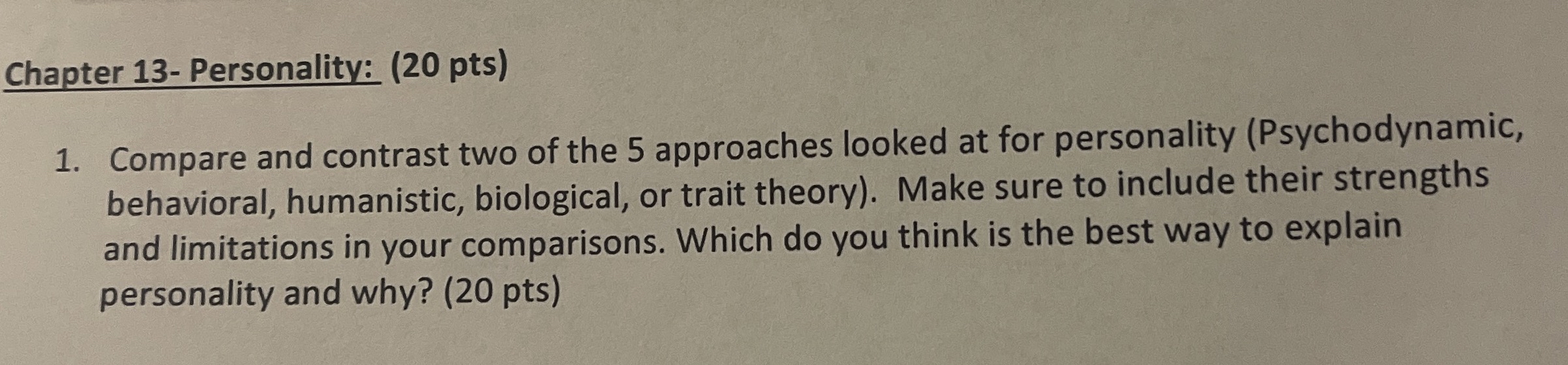 Solved Chapter 13-Personality: (20 ﻿pts)Compare and contrast | Chegg.com