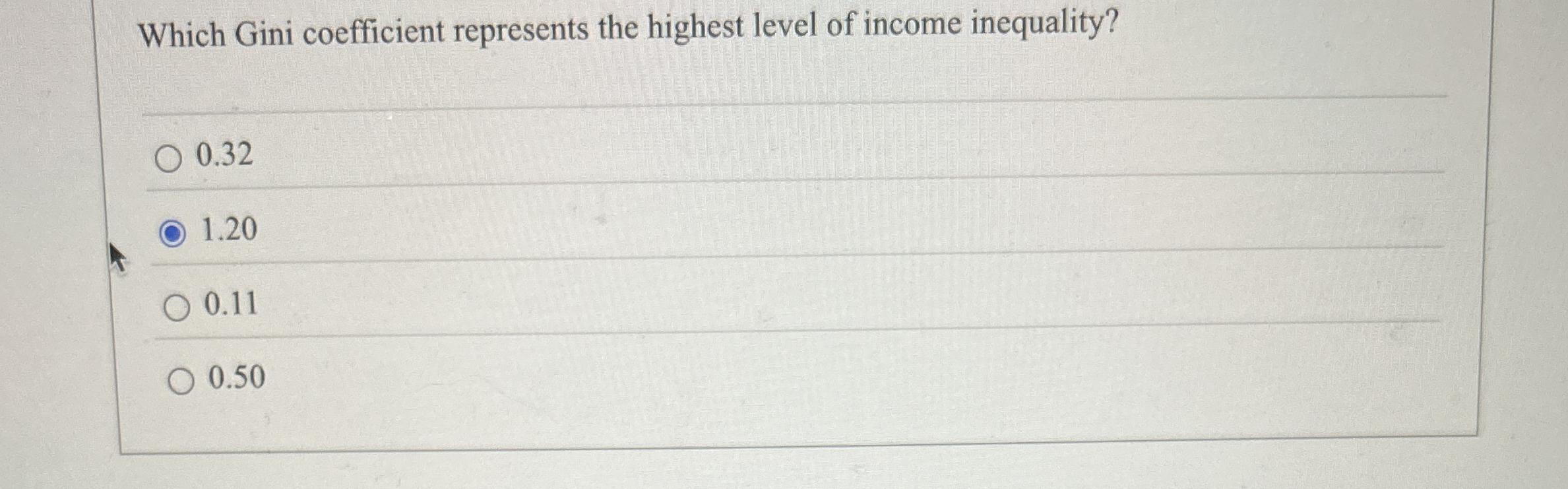 Solved Which Gini coefficient represents the highest level | Chegg.com