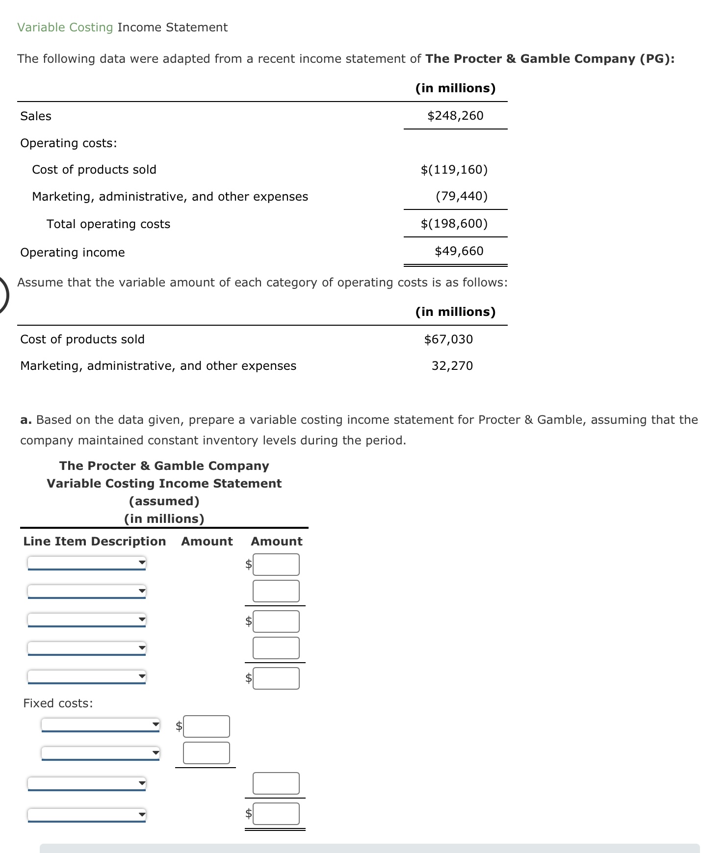 Solved Variable Costing Income Statementthe Following Data