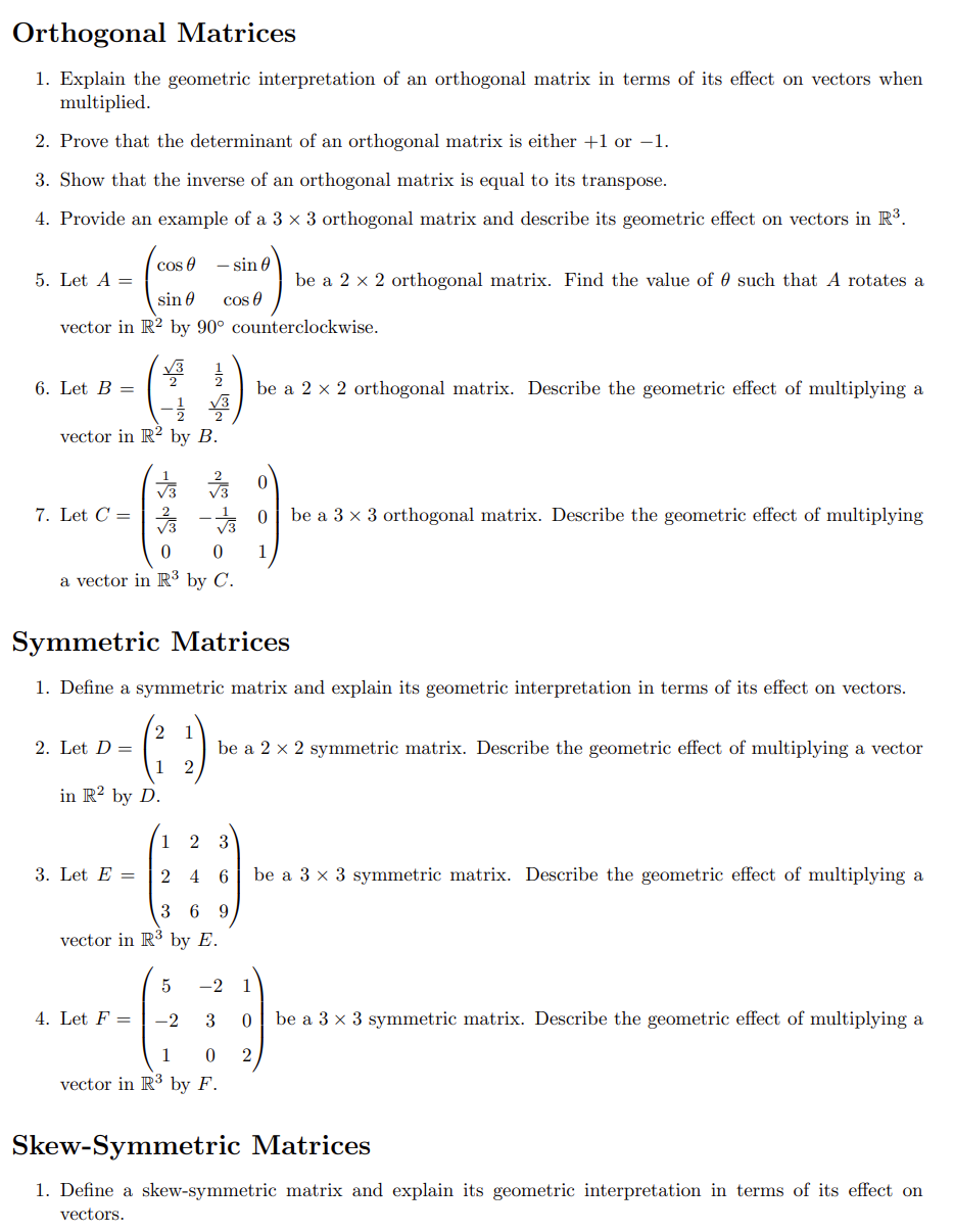 Solved Orthogonal MatricesExplain the geometric | Chegg.com