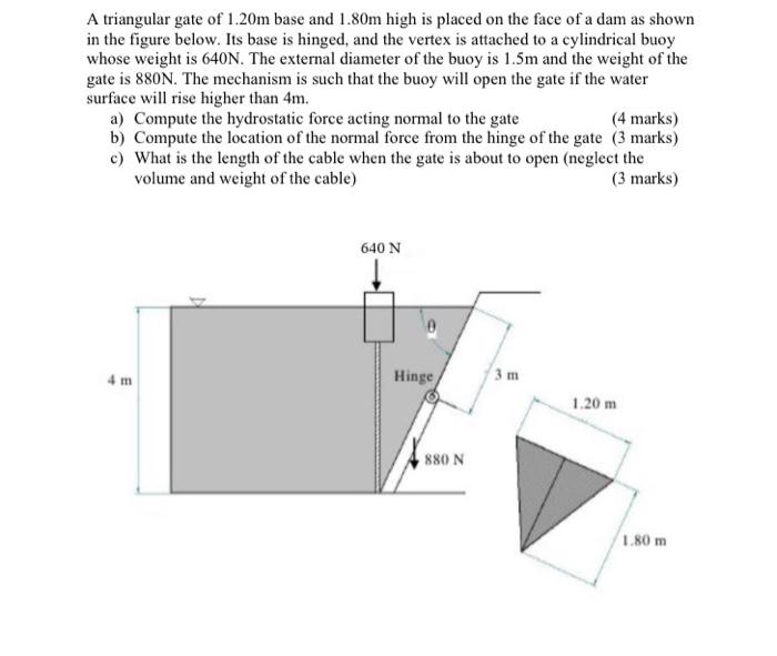 Solved A triangular gate of 1.20m base and 1.80m high is | Chegg.com