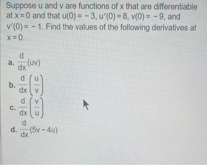 Solved Suppose u and v are functions of x that are | Chegg.com