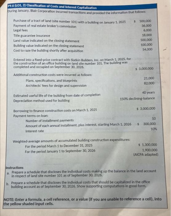 Solved p9.6 (LO1, 2) Classification of Costs and Interest | Chegg.com