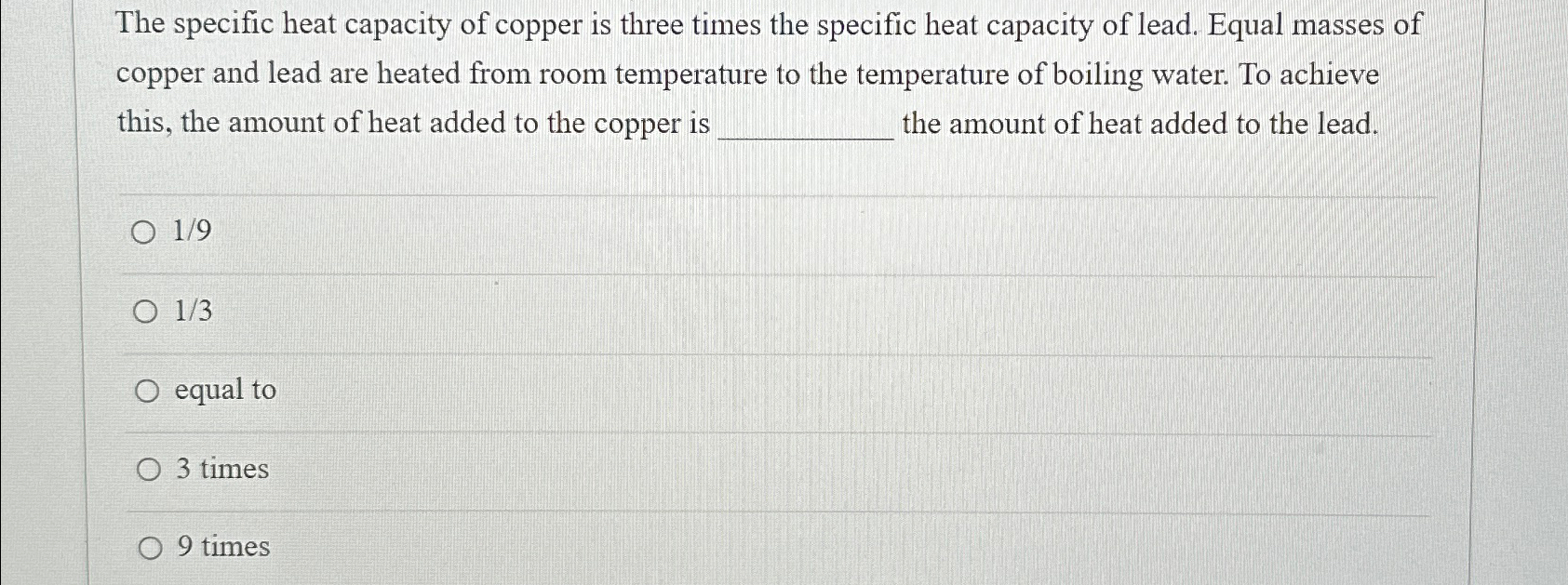 Solved The specific heat capacity of copper is three times | Chegg.com