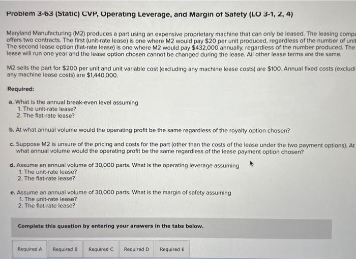 Solved Problem 3-63 (Static) CVP, Operating Leverage, and | Chegg.com