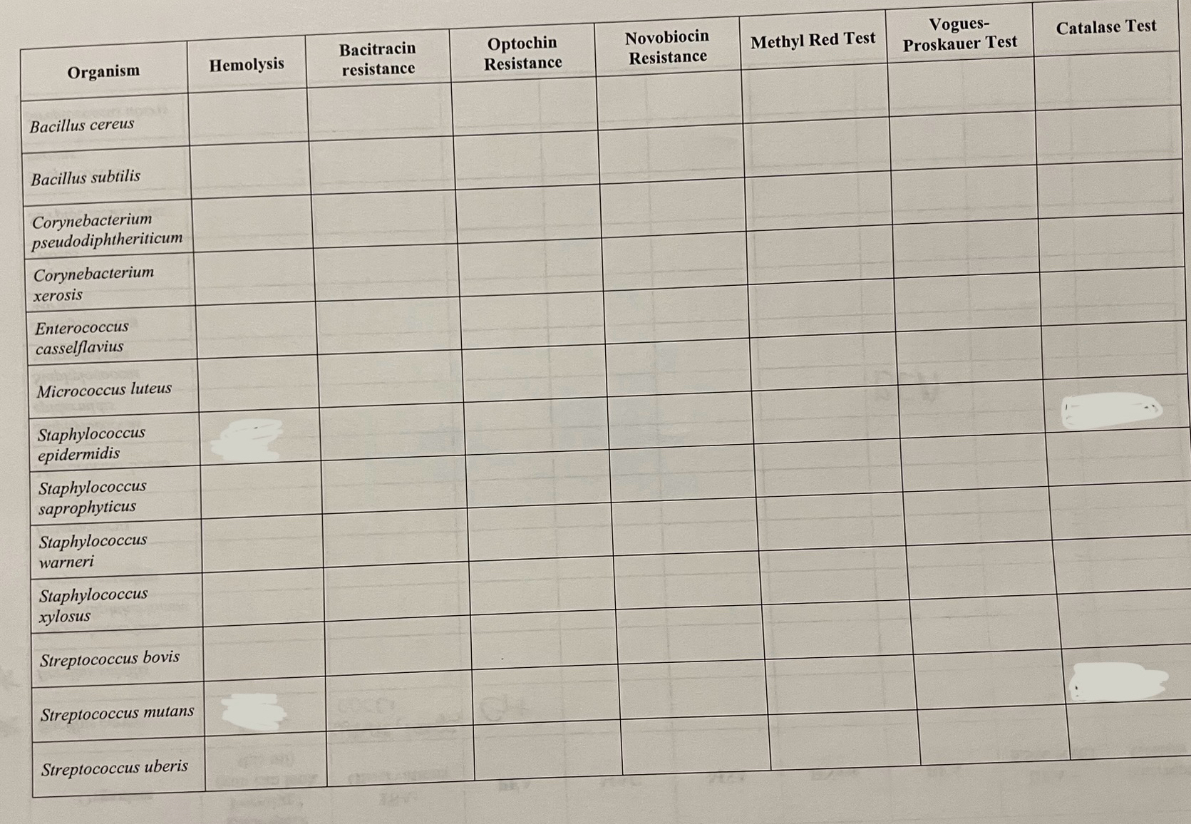 Solved What are the biochemical test results of these | Chegg.com