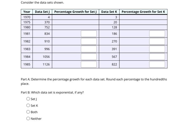 Consider the data sets shown. Year Data Set J 1970 4 | Chegg.com