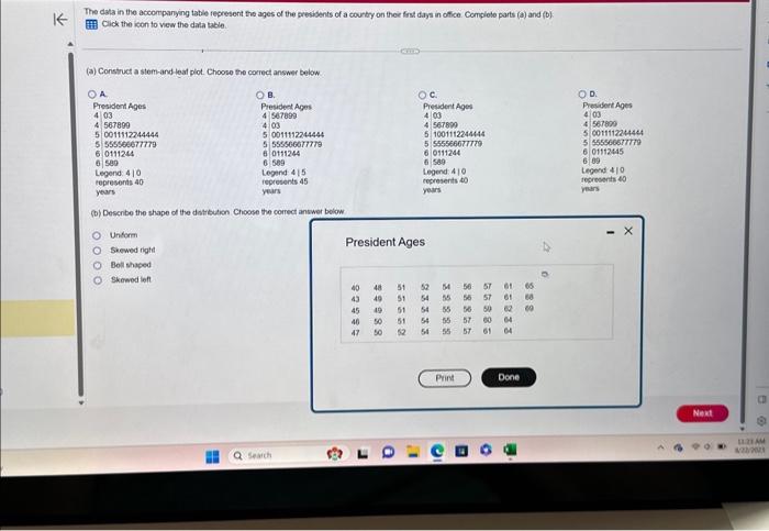 Solved The data in the accompanying tatle represent the ages | Chegg.com