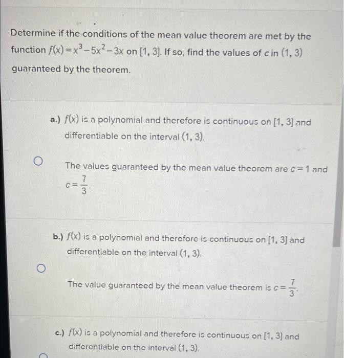 Solved Determine if the conditions of the mean value theorem | Chegg.com